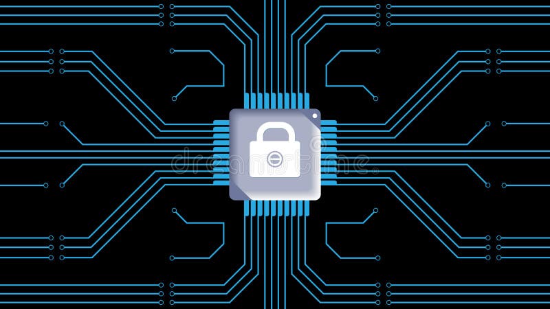 A Lock Chip on a Computer Circuit Board Vector Illustration Stock ...