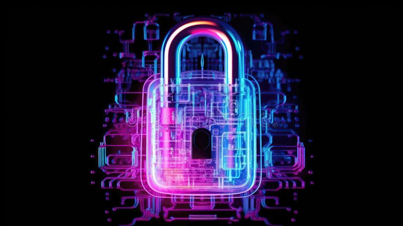 Lock Circuit Board Background Pink Blue Black. Generative AI Stock ...