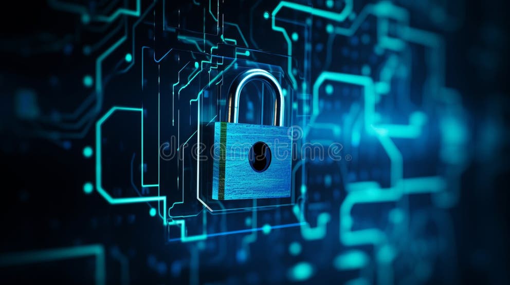 A Lock on a Circuit Board Symbolizes Data Security and Encryption, Using Technology and Computer ...