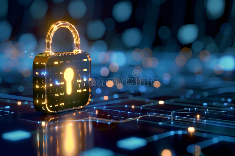 Lock with Circuit Pathways. Data Security, Cybersecurity, Cyber Defense ...