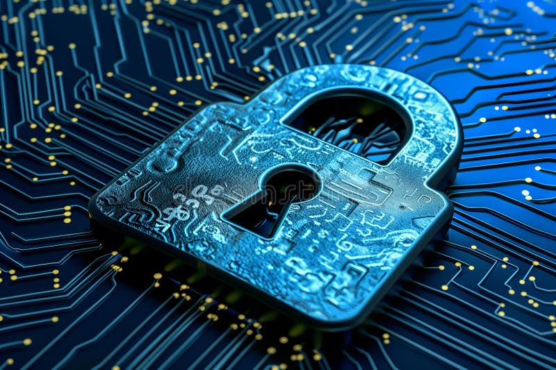 Lock with Circuit Pathways. Data Security, Cybersecurity, Cyber Defense ...
