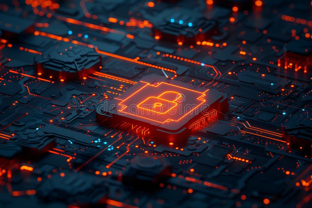 Lock with Circuit Pathways. Data Security, Cybersecurity, Cyber Defense ...