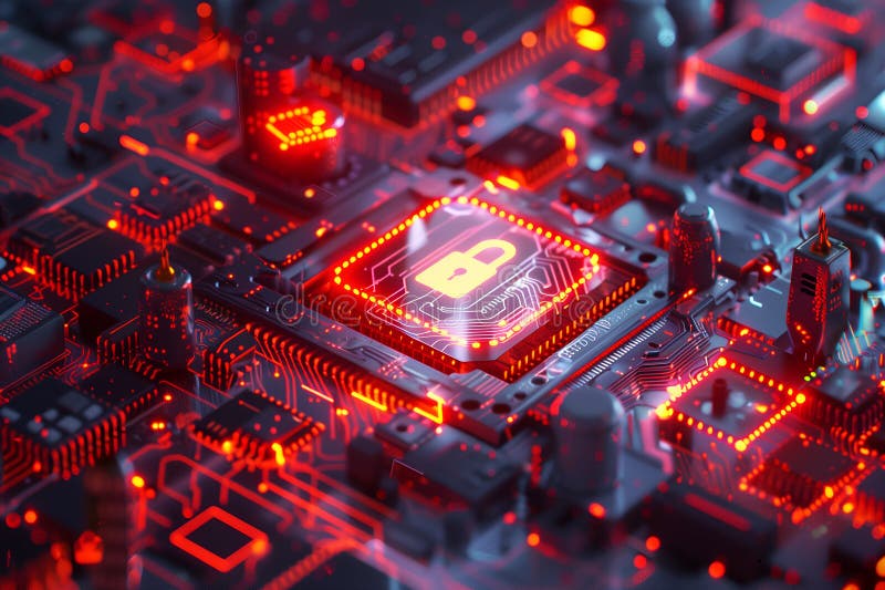 Lock with Circuit Pathways. Data Security, Cybersecurity, Cyber Defense ...
