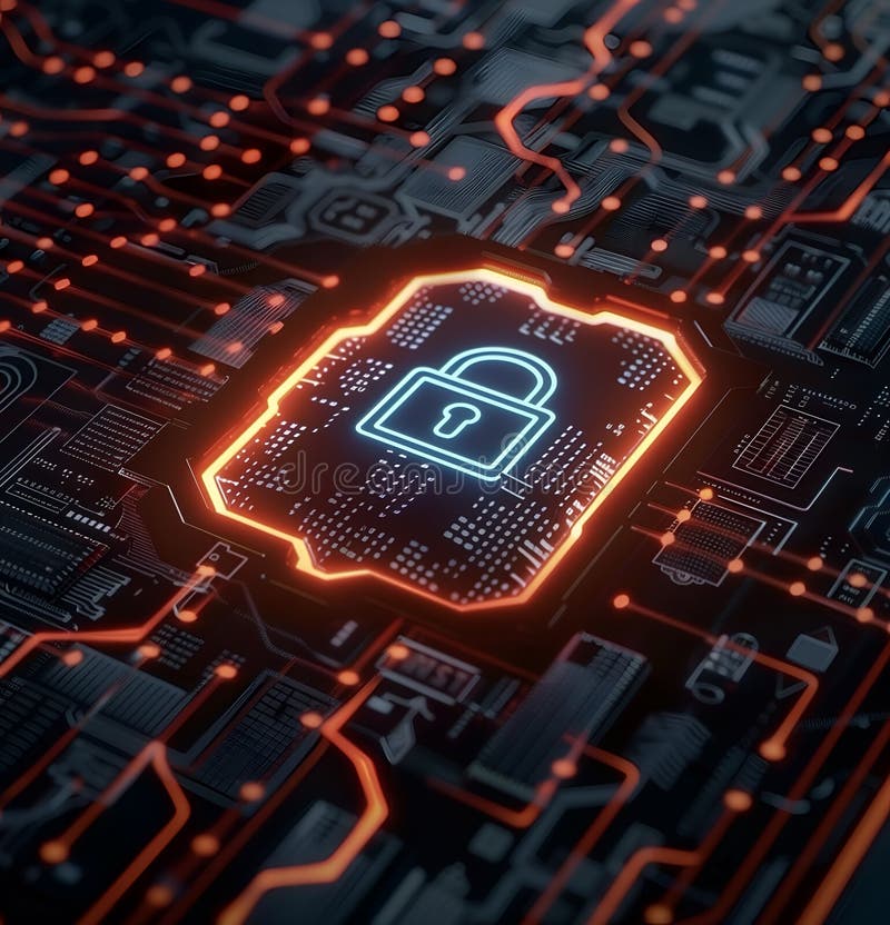 Lock with Circuit Pathways. Data Security, Cybersecurity, Cyber Defense ...