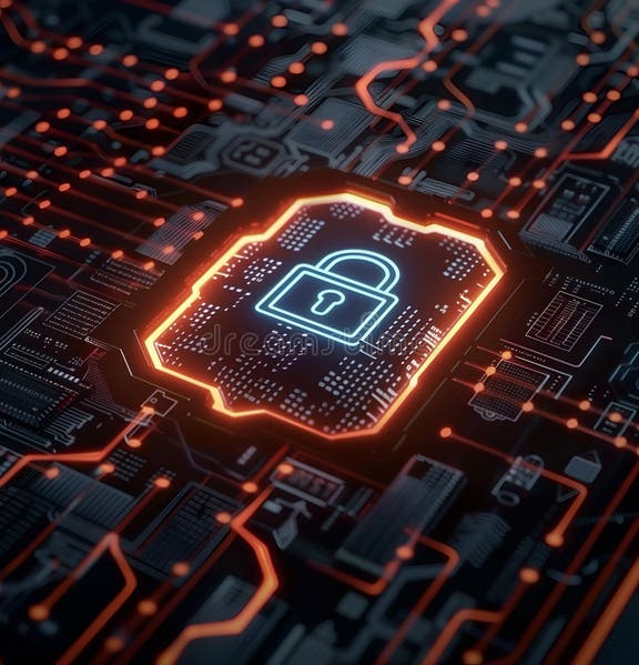 Lock with Circuit Pathways. Data Security, Cybersecurity, Cyber Defense ...