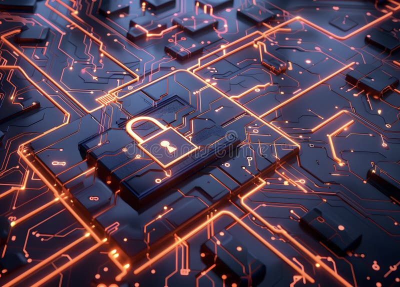 Lock with Circuit Pathways. Data Security, Cybersecurity, Cyber Defense ...