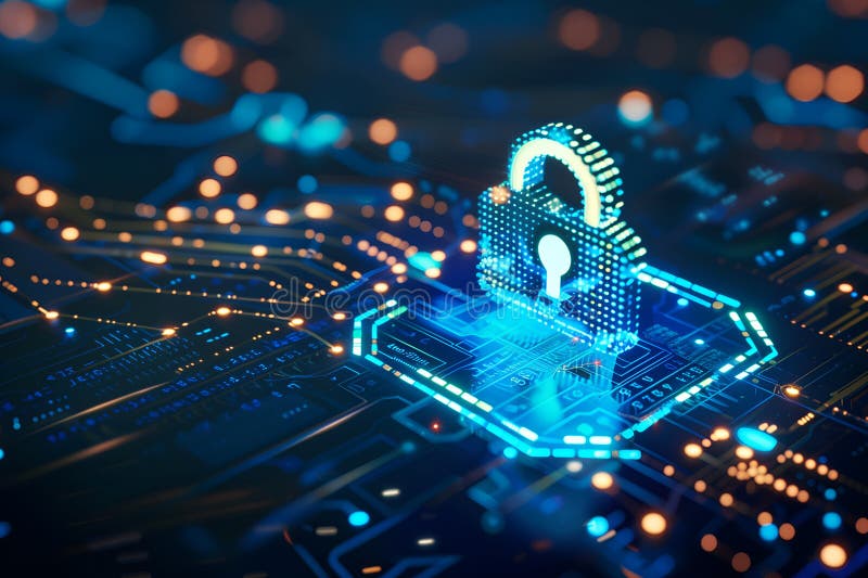 Lock with Circuit Pathways. Data Security, Cybersecurity, Cyber Defense ...