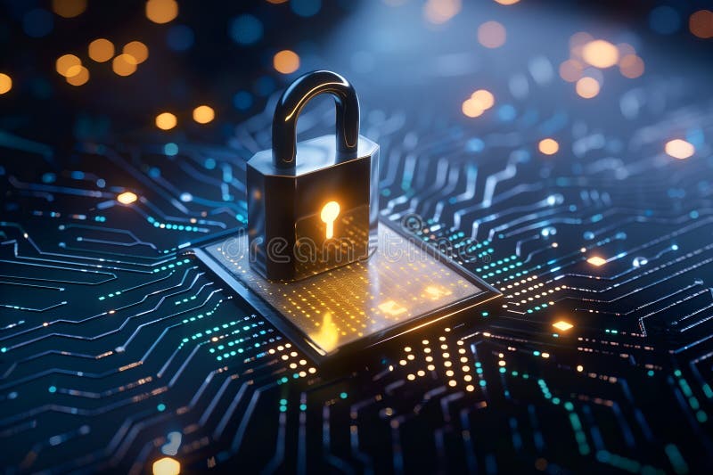 Lock with Circuit Pathways. Data Security, Cybersecurity, Cyber Defense ...