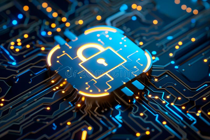 Lock with Circuit Pathways. Data Security, Cybersecurity, Cyber Defense ...
