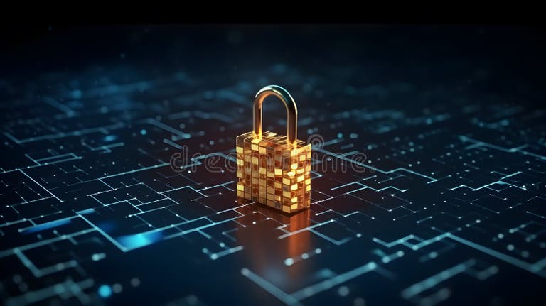 Lock on Circuit Pattern. Concept of Data Security and Cybersecurity. AI ...