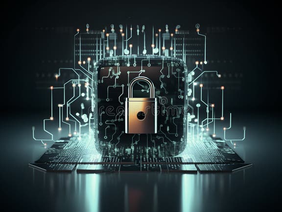 Lock with Circuit Pattern. Concept of Data Security, Cybersecurity ...
