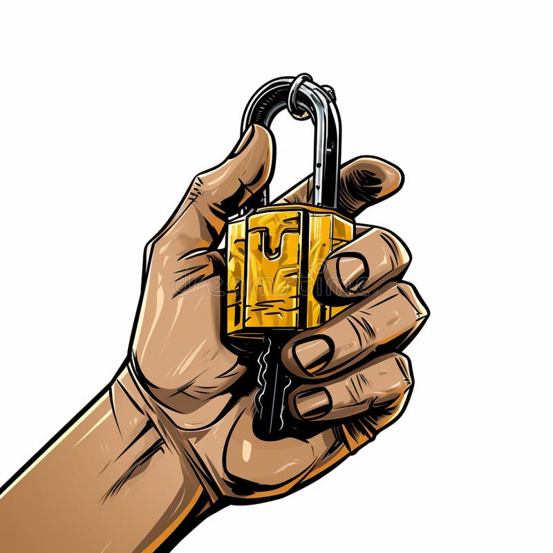 Lock Clutched in Hand, Yellow and Black Colors, Comic Book Style Stock ...
