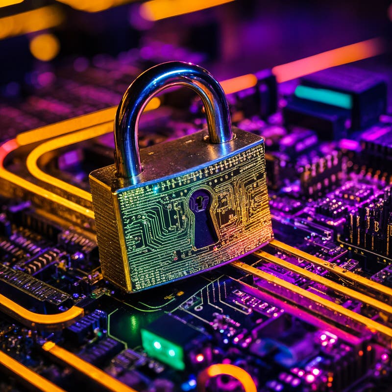 Lock on a Computer Board. Information Security Concept. Access To Files ...