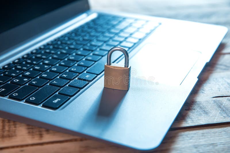 Lock on computer keyboard stock photo. Image of padlock - 215750762