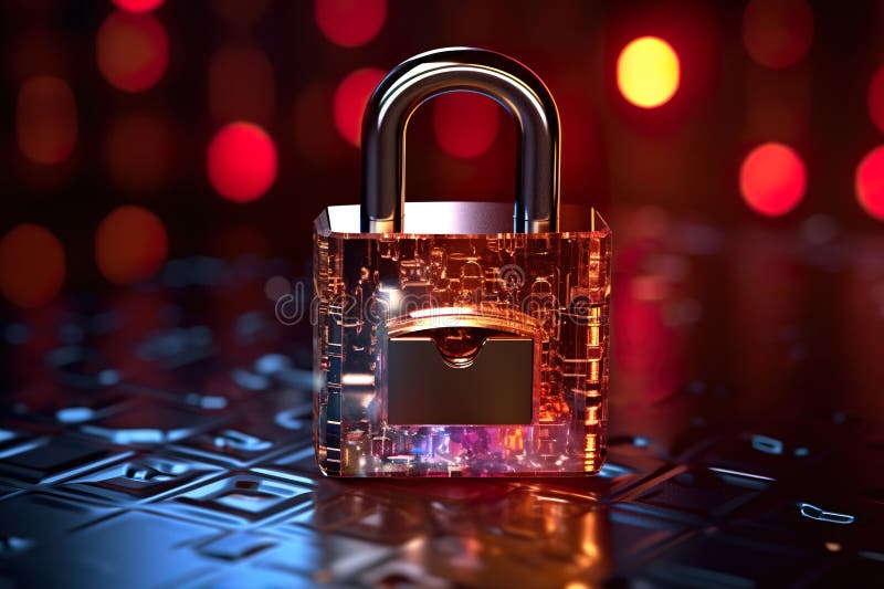 A Lock on a Computer Keyboard with Red Lights in the Background ...