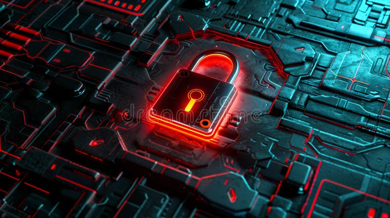 A Lock on a Computer Motherboard or Hardware Device. Security Hardware ...