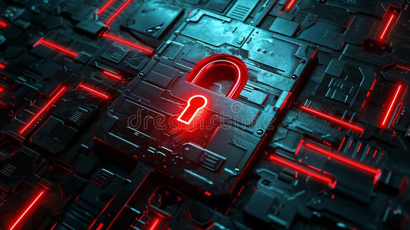 A Lock on a Computer Motherboard or Hardware Device. Security Hardware ...