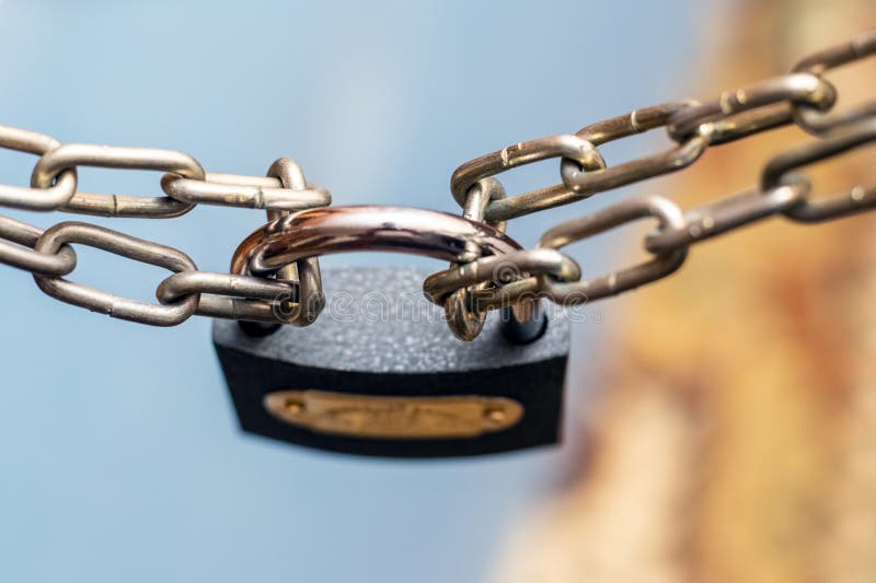 The Lock Connects the Two Parts of the Chain Stock Photo - Image of ...