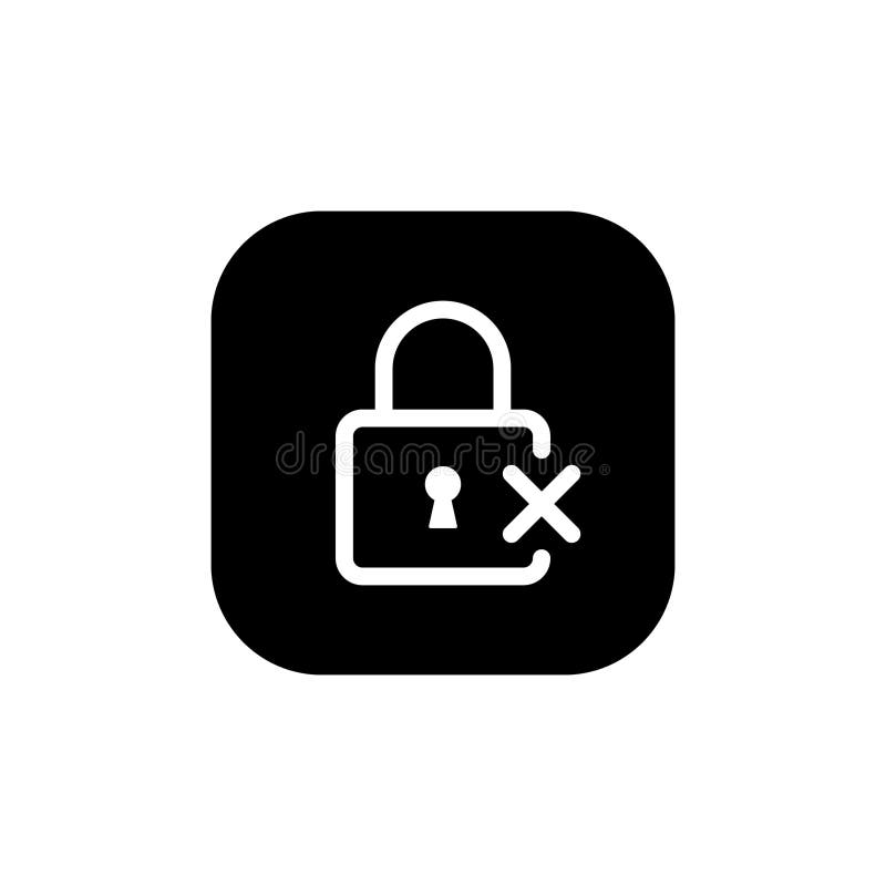 Lock with Cross Mark Icon on Black Square Stock Illustration ...