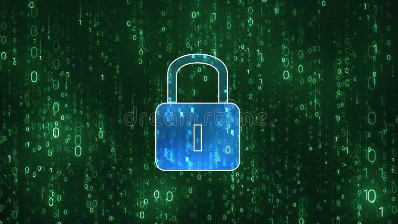 Lock Cyber Security Key in Matrix Binary Code Random Number Falling ...