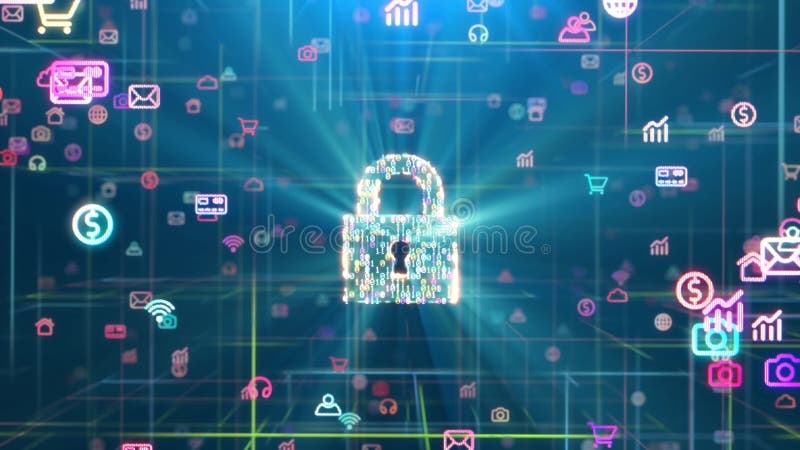 Lock and Cyber Security, Social Icons are Flying in Space of Digital ...