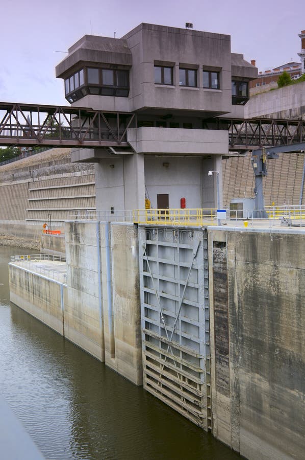Lock and Dam Control Tower and Gate Stock Photo - Image of tower ...