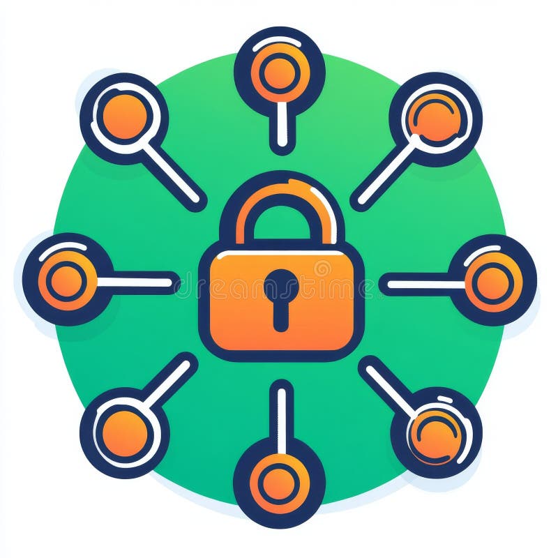 A Lock is Depicted with Network Nodes Connected on a White Background ...