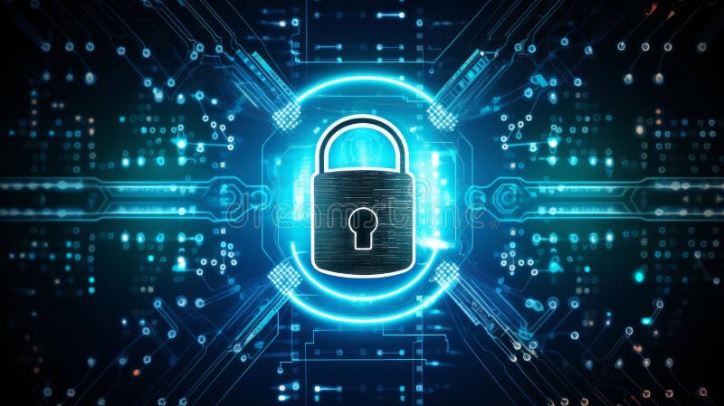 Lock Digital Background, Cyber Security Symbol. Neural Network AI ...