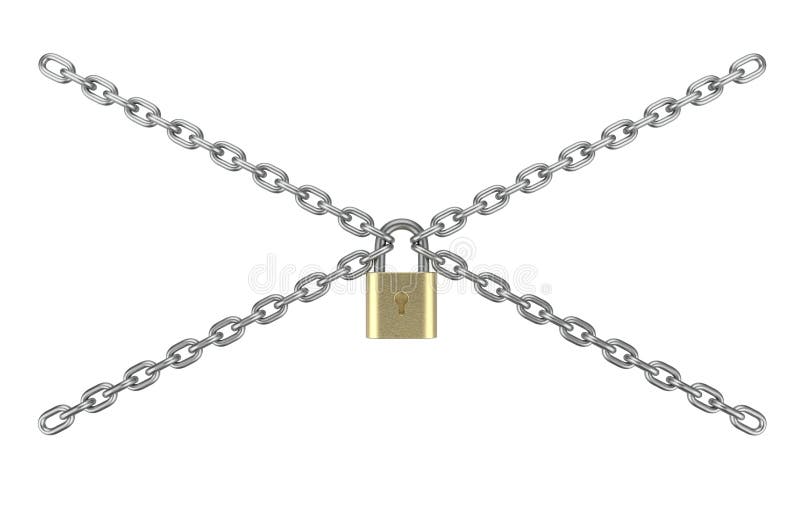 Lock Down Text with Metal Chain and Lock, 3d Illustration. Stock ...