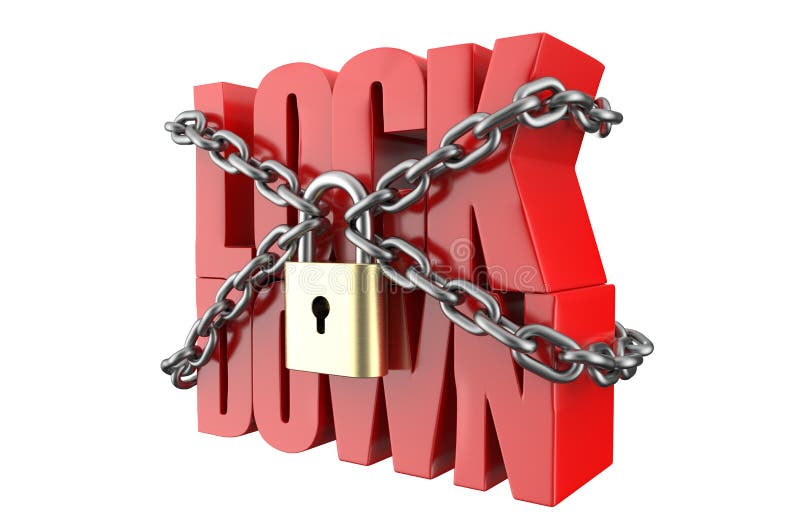 Lock Down Text with Metal Chain and Lock, 3d Illustration. Stock ...