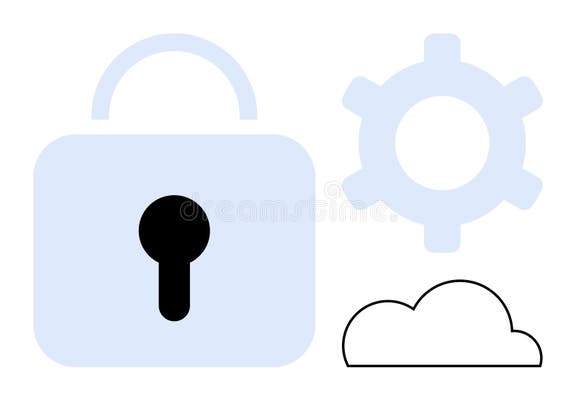 Secure Cloud Computing with Lock, Gear, and Cloud Symbols Representing Data Protection Stock ...