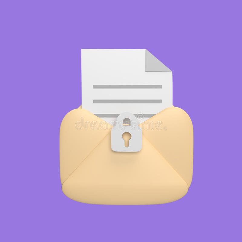 Lock Envelope 3d Icon Model Cartoon Style Concept. Render Illustration ...