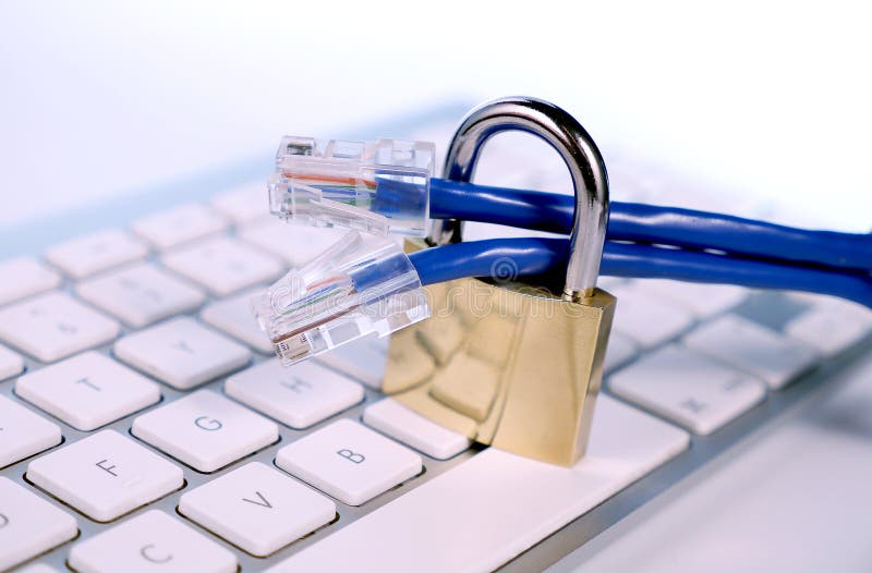 Lock and Ethernet Cables on Computer Keyboard Stock Image - Image of ...