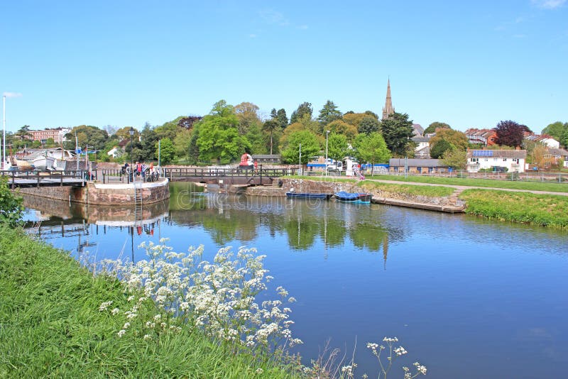 Lock on Exeter Canal, Devon Stock Image - Image of bridge, town: 144656821