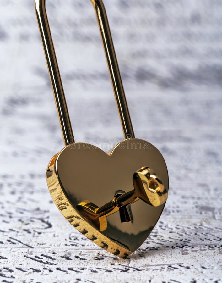 Lock in the Form of a Heart with Key Stock Photo - Image of gift ...