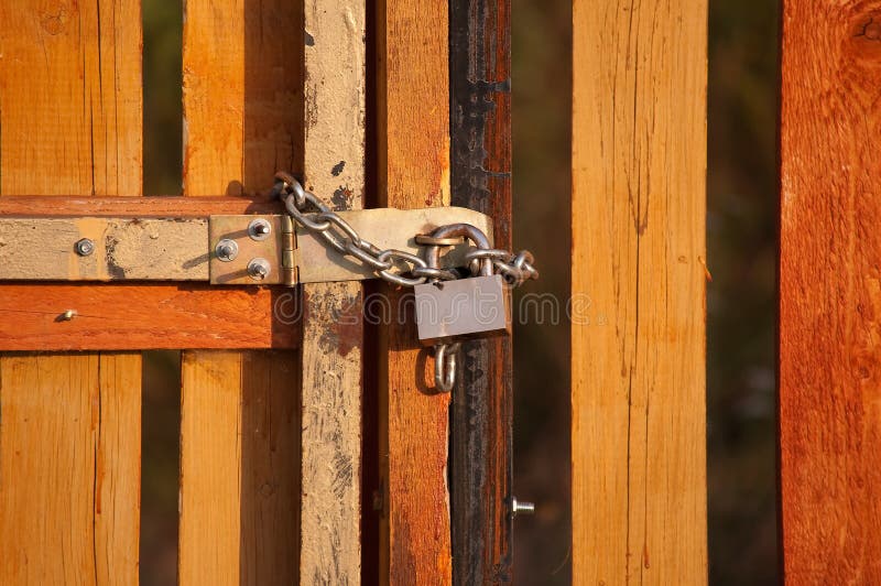 The lock on gate stock photo. Image of padlock, rustic - 20595626