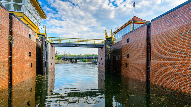 Lock Gates of the Water Dam in River Stock Image - Image of scenic ...