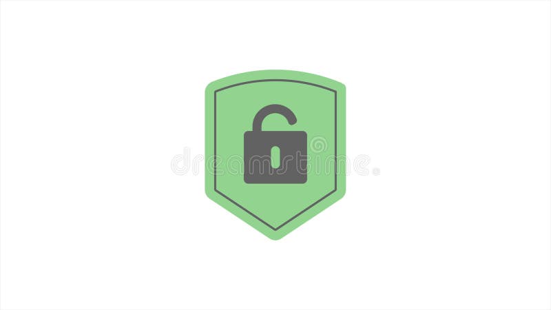 Lock on Green Shield Security Concept Animation. Isolated on Black ...