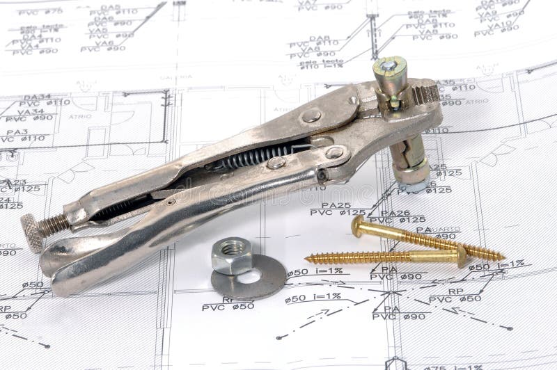 Lock Grip Pliers Over House Plan Stock Image - Image of plumbing ...