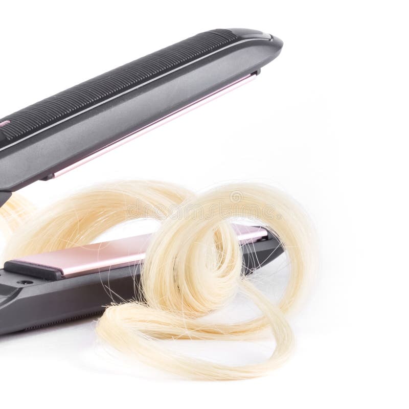 Lock of Hair in Hair Straightener Stock Photo - Image of care, electric ...