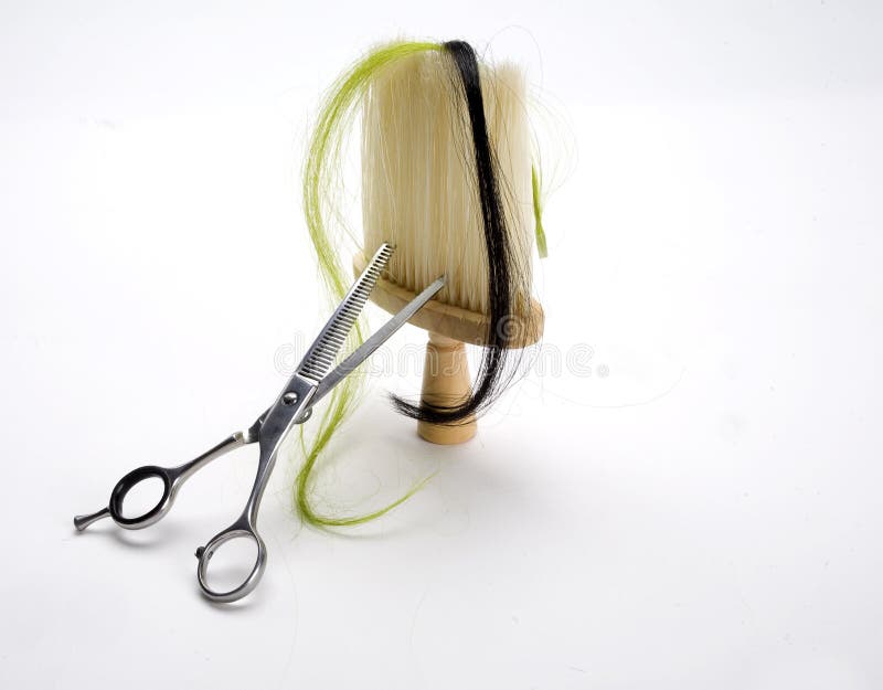 Lock of Hair, Scissors and Brush Stock Image - Image of tools, objects ...