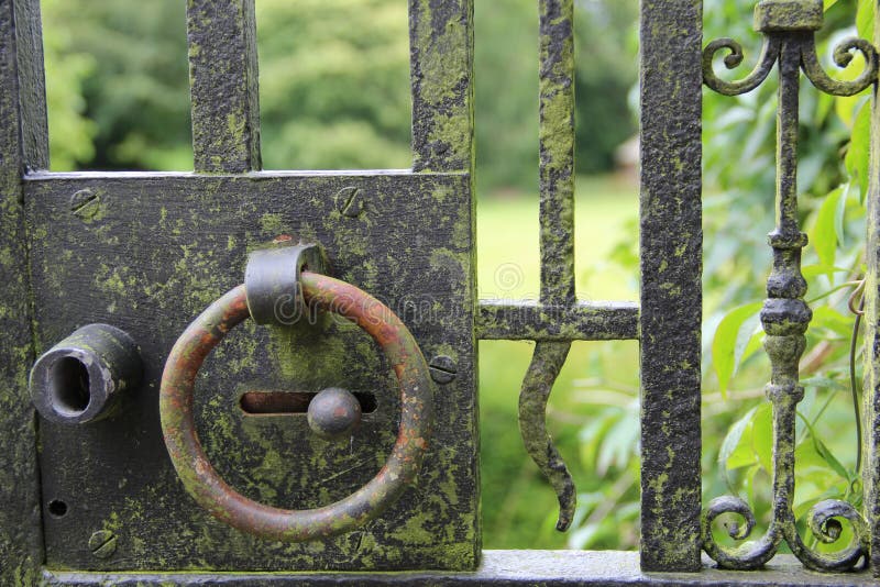 Antique Iron Gate - Lock Detail Stock Image - Image of showing ...