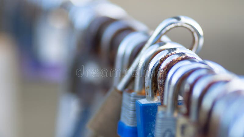 The lock on a handrail stock photo. Image of metal, heart - 160179012