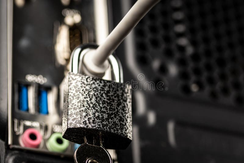 Lock Hanging on a Network Cable Stock Image - Image of idea, network ...
