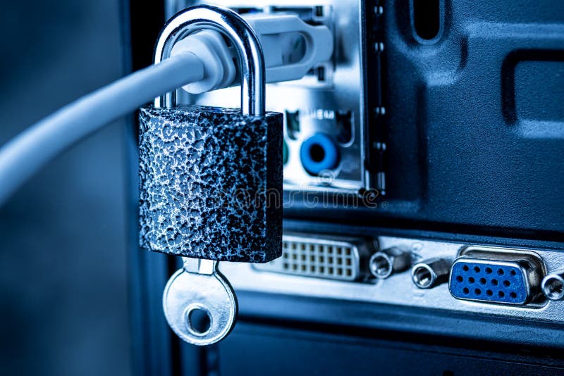 Lock Hanging on a Network Cable Stock Photo - Image of access, concept ...