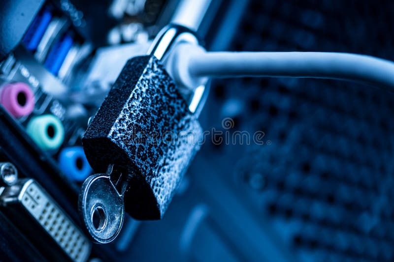 Lock Hanging on a Network Cable Stock Photo - Image of padlock, network ...