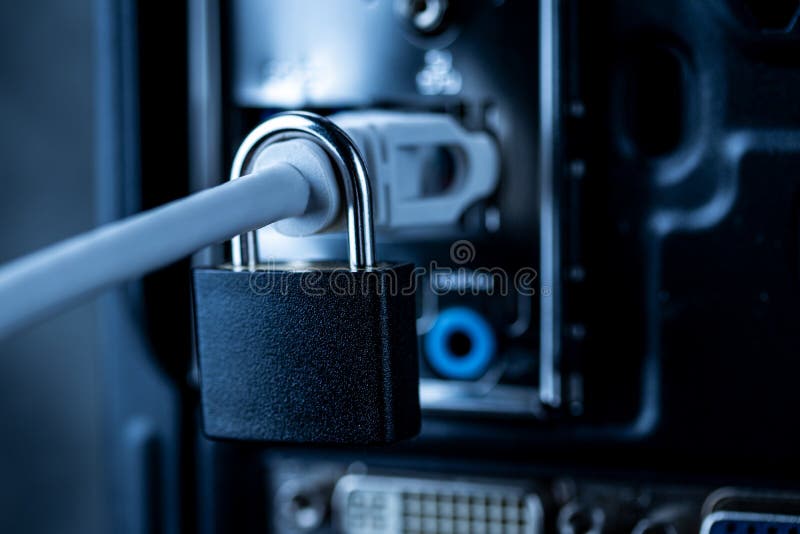 Lock Hanging on a Network Cable Stock Photo - Image of padlock, network ...