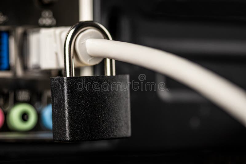 Lock Hanging on a Network Cable Stock Image - Image of computer, cord ...