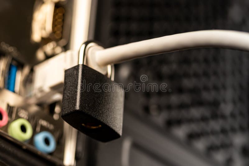 Lock Hanging on a Network Cable Stock Image - Image of business ...