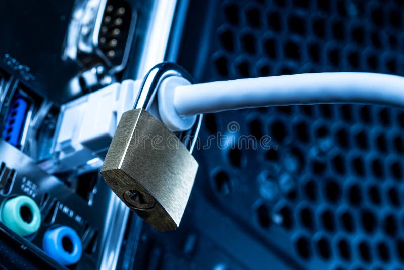 Lock Hanging on a Network Cable Stock Photo - Image of connect, data ...